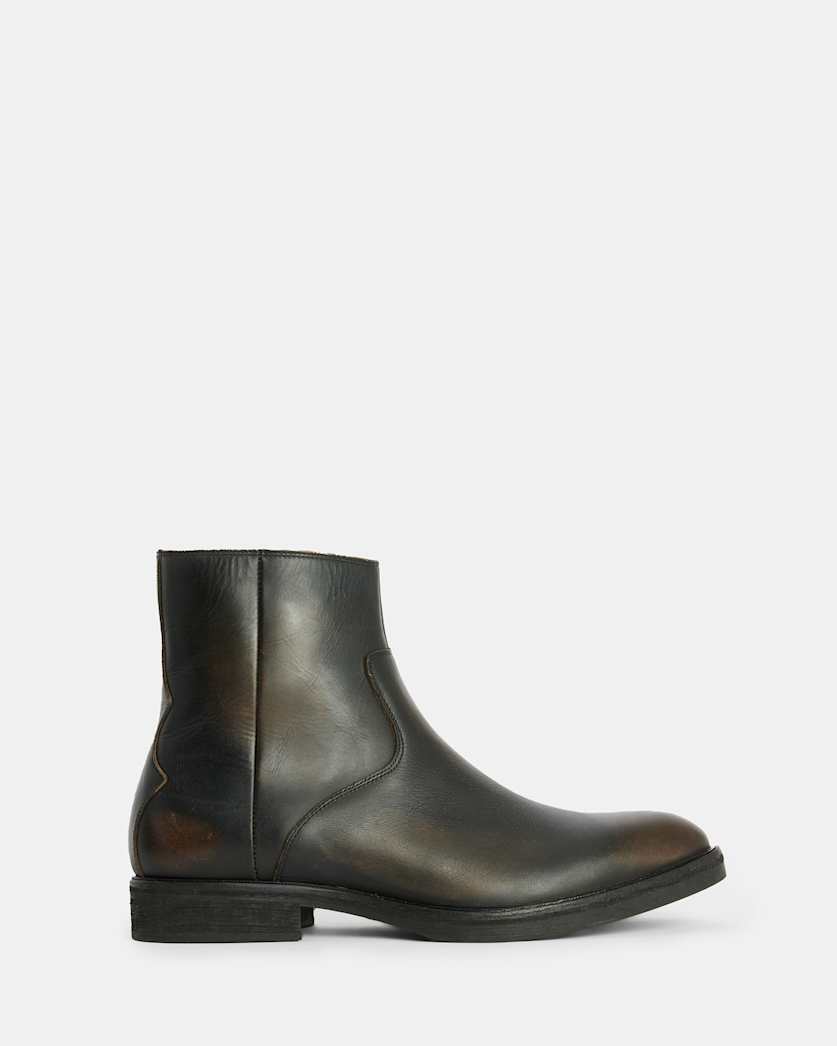 Lang Leather Zip Up Boots Dark Brown | ALLSAINTS US